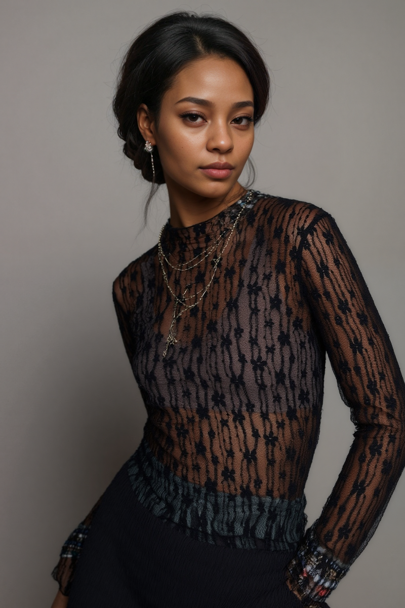 Lace See-Through Long Sleeve Blouse – Nina Cheyenne