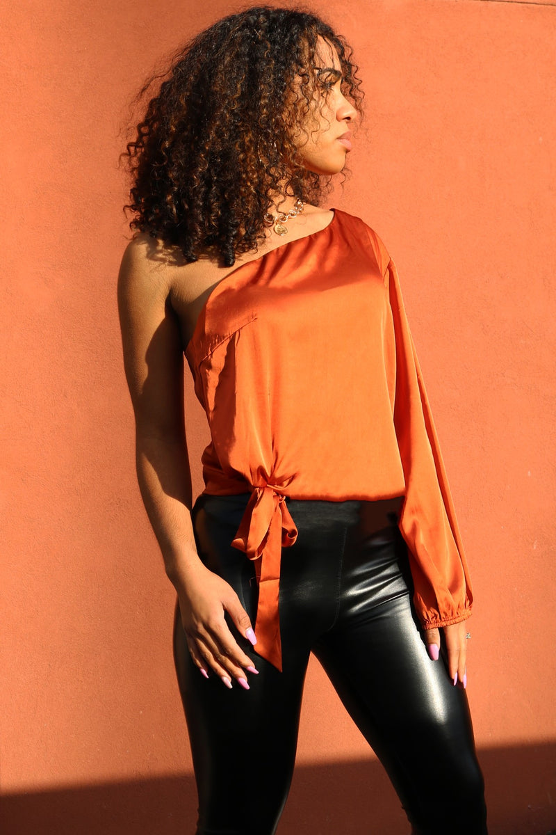 Simone Copper One Shoulder Satin Top- Nina Cheyenne Exclusive